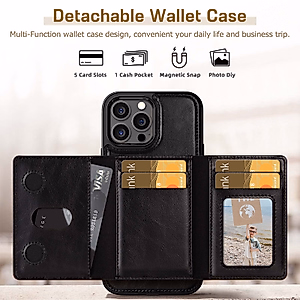 LOHASIC for iPhone 14 Pro Max Wallet Case, Premium Leather Cover Compatible with MagSafe Charger Magnetic Detachable Wallet 5 Card Holder Kickstand Protective Phone Case for Men 6.7 inch - Black