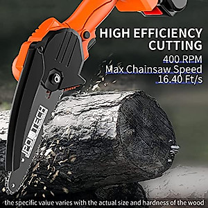 JPOWTECH Mini Chainsaw Cordless 6 inch Small Chainsaw with 2 Battery & Switch Security Lock, Portable Handheld Power Chain Saws for Gardening Wood Cutting Tree
