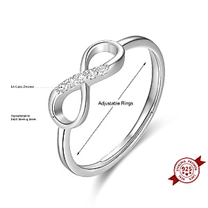 KristLand - Women Ring S925 Silver Cubic Zircon Knot Infinity Love Ring for Women Eternity Love Band for Women Gift Open Ring Adjustable Size
