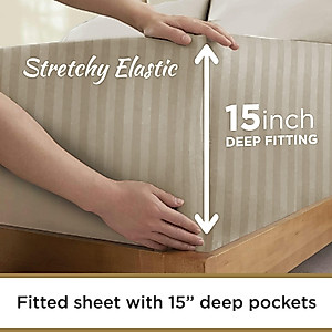 Twin XL 100% Microfiber Double Brushed Sheet Set - Extra-Soft & Wrinkle-Free - 15" Deep Pockets, 39" x 80" - Ideal for Dorms, Hospitals & Split King Beds - 3 PC Set (Twin XL, Khaki Stripe)