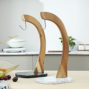 everous Banana Hanger Marble Base,Modern Banana Holder Tree Stand with Hook for Home or Bar (Black)