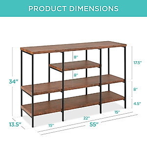Best Choice Products Large Console Table, 4-Tier 55in Rustic, Industrial Sofa Table Storage for Living Room, Entryway, Foyer, Hallway w/EVA Non-Scratch Feet, Steel Frame - Brown