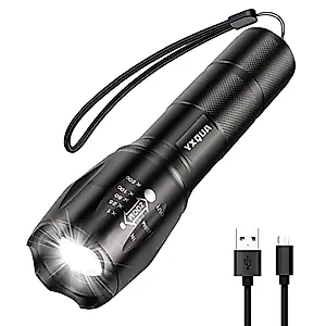 YXQUA USB Rechargeable Flashlights, 8381 High Lumens Lights, 3 Modes, Zoomable & Waterproof Super Bright Flash Light for Camping, Hiking, Emergency Hurricane(5.1 in)