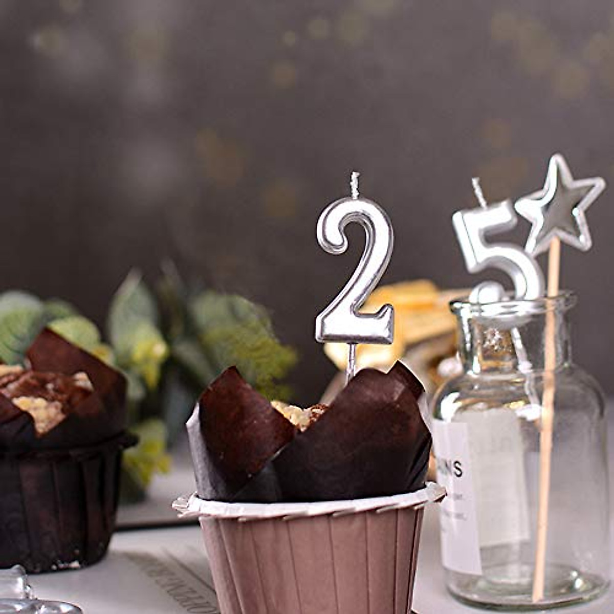 2nd Birthday Candle Two Years Silvery Happy Birthday Number 2 Candles for Cake Topper Decoration for Party Kids Adults Numeral 20 23 12 26 29 21 27 62 25