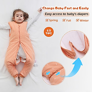 LAT Baby Sleep Bag with Feet Winter,Sleeveless Nightgowns Wearable Blanket with Legs,Warm Sack for Infant Toddler Thicken 2.5 TOG-Sleepsuit,1-6T(Orange White Heart,L/100)