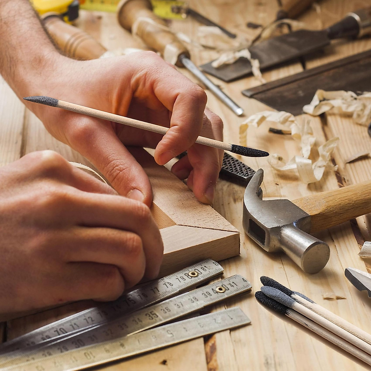 HINZIC 10 Pcs Sanding Sticks Double End 5.5 x 0.2 Inch Matchsticks Sanding Twigs 150/280 Grit Fine Detailing Polishing Tool for Plastic Models Miniatures Wood Hobby Stuffers