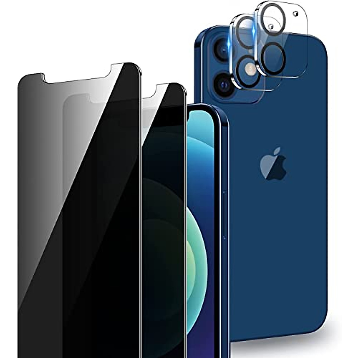 [2+2 Pack] for iPhone 12 Screen Protector with Camera Lens Protector, 9H Tempered Glass Screen Protector Shatterproof Full Coverage HD Clear Bubble Free Anti-Scratch Film for Apple iPhone 12 6.1Inch