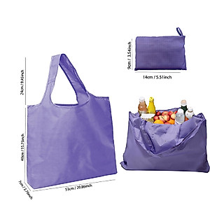 evohyah 1Pack Large Reusable Grocery Tote - 50LBS Ripstop Geometric Fashion Recycling Bag - Folding Storage - Machine Washable Nylon Bag with Zipper - Purple