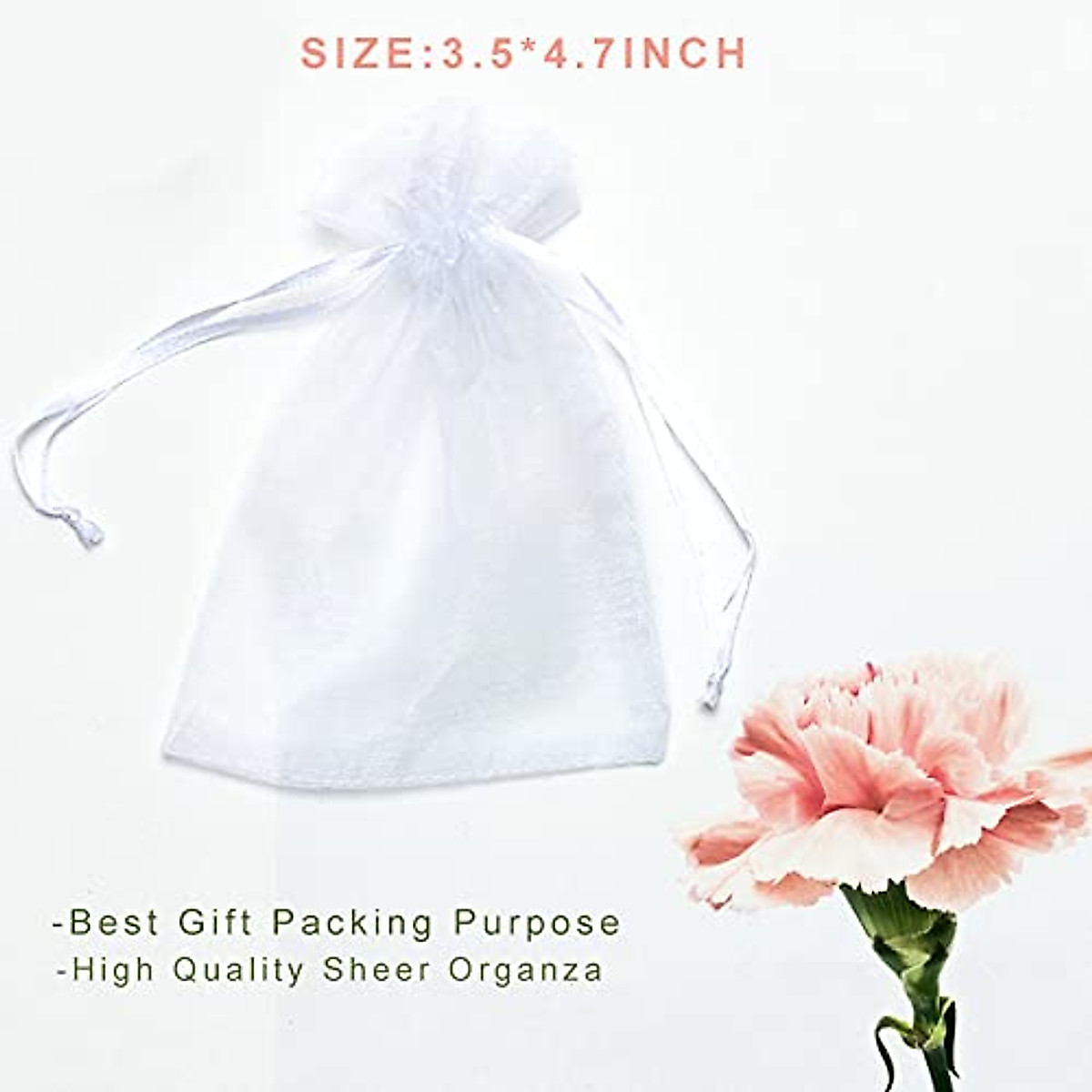 LANXINGYAN 100pcs White Organza bags 3.5x4.7 Inches Sheer Organza Bags Small Mesh Bags Jewelry Candy Wedding Party Bags (3.5x4.7"White)…