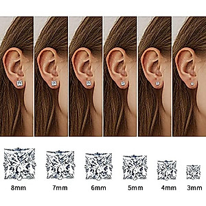 UHIBROS Stainless Steel Stud Earrings Set for Men, 18K White Gold Plated Square Cubic Zirconia Studs Hypoallergenic Mens Earrings Pack 6 Pairs, Gifts for Men Women