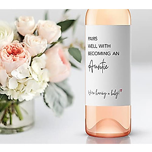Pairs Well With Becoming an Auntie ● SET of 4 ● GENDER NEUTRAL Pregnancy Announcement Wine Labels, Baby Announcement to Friends Wine Label, Pregnancy Reveal, Alternative to Card WATERPROOF A200-4A1