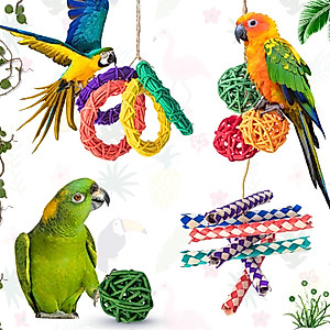 Hiboom 200 Pcs Bird Toys with 100 Finger Traps 60 Rattan Balls Parrot Wicker Balls and 40 Bird Vine Rings, Cockatiel Toys Parakeet Chewing Toys Pet Cage Toys for Budgies, Cockatoos, Parakeets