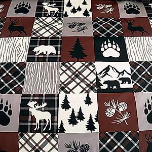 Chezmoi Collection Vista 7-Piece Southwestern Cabin Lodge Comforter Set - Red White Black Gray Grizzly Bear Pinecone Tree Moose Printed Microfiber Bedding, California King