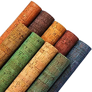 OZXCHIXU Colored Cork Faux Leather Sheets:9 pcs/Set 8"x12" Leather Sheets Bundle Natural Soft Stripe Brown Yellow Leather for Earring DIY Craft