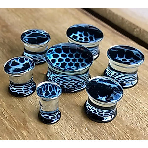 Lobal Domination PAIR of Black Honeycomb Design Pyrex Glass Double Flare Plugs Gauges Body Jewelry (10mm (00g))