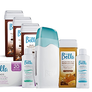 Depil Bella Bundle Kit Waxing Roller, 1 Roll on Honey and propolis + 3 Roll on Black Depilatory Wax Hair removal for Women and men, Sensitive hair, At Home and professional Waxing, Brazilian Bikini, L