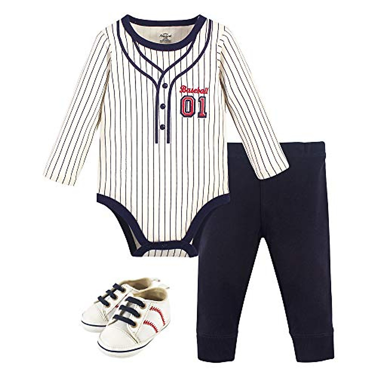 Little Treasure Unisex Baby Cotton Bodysuit, Pant and Shoe Set, Baseball, 12-18 Months US