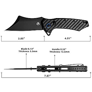 AEMEXT Pocket Knife EDC Folding Knife Assisted Opening Knives with D2 Steel Blade and Carbon Fiber Handle for Outdoor Tactical Survival Camping Hiking Fishing, Black Pocket Knife for Men & Women