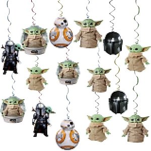 30Set Galaxy Wars Double-sided Foil Hanging Swirls The Mandalor Birthday Party Supplies Outer Space Galaxy Wars The Child Alien Party Decoration Supplies for Kids Birthday Party Baby Shower