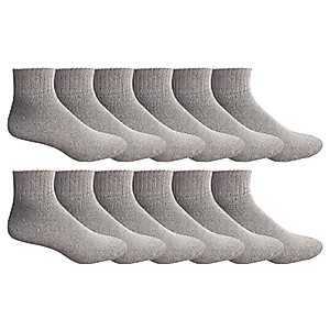 SOCKS'NBULK 12 Pairs Men's Ankle Socks, Athletic Sports Running Socks, Quarter Length (Gray)