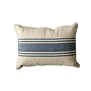 Creative Co-Op DA6448 Cream Cotton Canvas Pillow with Blue Stripes