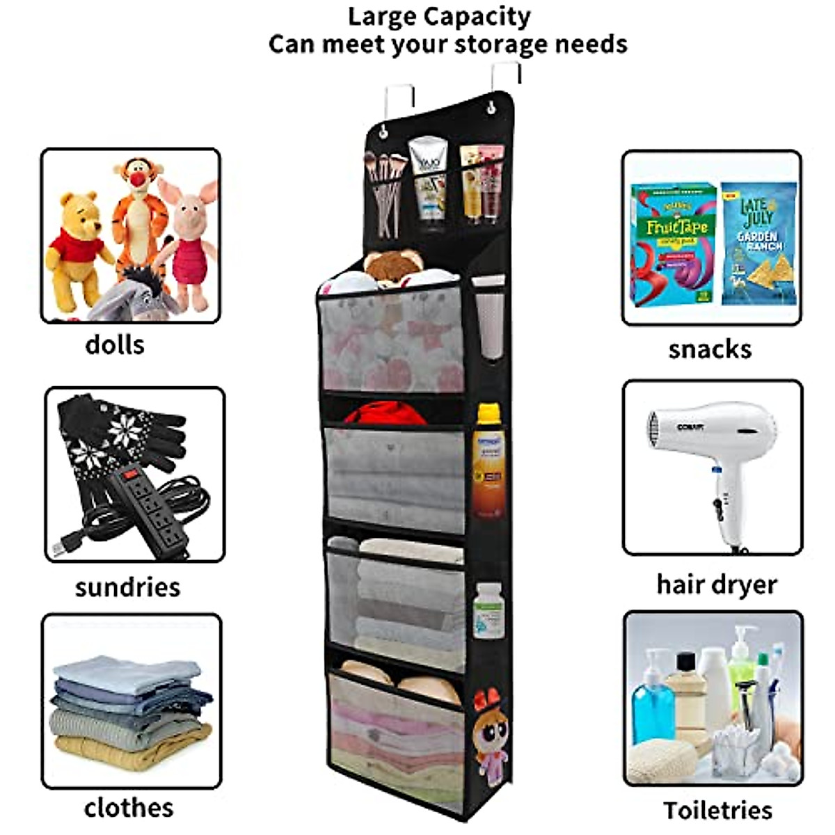 Boczif Over Door Hanging Organizer, 5-Shelf Wall Mount Storage with 4 Large Pocket and Mesh Clear Window, Anti Tilt Behind Door Organizer for Bathroom, Pantry, Closet, Dorm, Toys, Kitchen, Cosmetics