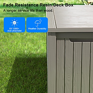 150 Gallon Waterproof Outdoor Resin Deck Box with Lockable Lid, Easy Assembly Features and Convenient Handles For Cushion, Pillows and other Patio Furniture (Grey)