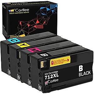 Cartlee Compatible Ink Cartridges Replacement for HP 712 712XL Ink Cartridges for HP for DesignJet T210 T230 T250 T630 T650 Studio Plotter Printers (1 Black, 1 Cyan, 1 Magenta, 1 Yellow)
