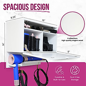 2in1 Storage Holder compatible with Dyson Hair Dryer Holder Wall Mount - Premium Wooden Organizer for Airwrap Holder Wall Mount Storage Rack for Accessories and Attachments