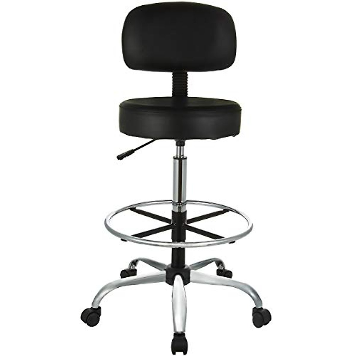 Amazon Basics Multi-Purpose Adjustable Drafting Spa Bar Stool with Foot Rest and Wheels - Black