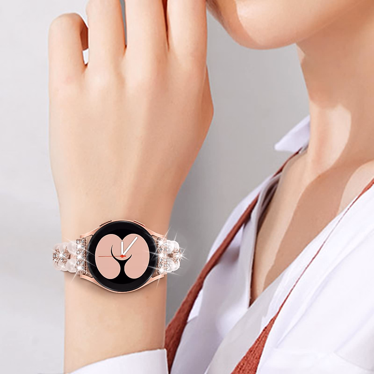 Galaxy Watch 5 Bands 44mm 40mm /Galaxy Watch 5 Pro Band 45mm Compatible for Samsung Watch 4 40mm 44mm/ Watch 4 Classic 46mm Jewelry Bracelet Women Bling Glitter Rhinestone Pearl Bangle Wristband