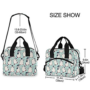 Cute Penguins Reusable Insulated Lunch Bag Lunch Tote Bag for Women Men,Animals Cooler Bag Lunch Box Container with Adjustable Shoulder Strap for Picnic School Work Office