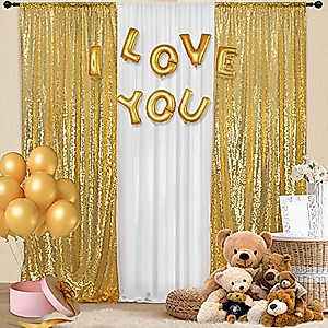 WENMER Gold Sequin Backdrop Curtain 4 Pcs 2 x 8FT Sequin Backdrops Shimmer Photo Backdrop Background Curtains Glitter Curtain Backdrop for Party Decoration Photo Studio