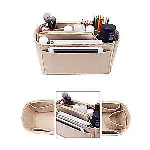 LEXSION Felt Purse Bag Organizer Insert with zipper Bag Tote Shaper Fit Speedy Neverful PM MM, 2-Beige, XL