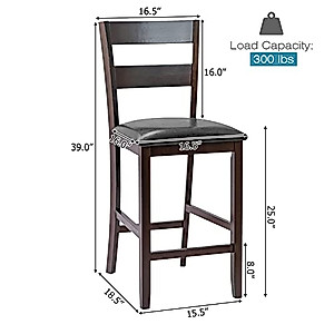 COSTWAY Set of 4 Bar Stools, 25” Counter Height Kitchen Dining Pub Chairs with Soft Padded Seat, PU Leather Cover & Rubber Wood Legs, Suitable for Dining Room, Restaurant & Cafe Store (4)
