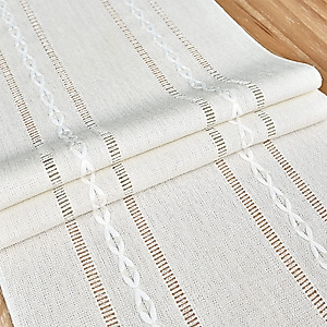 Farmhouse Rustic Table Runner Braided Stripe Table Runners Embroidered Table Decorations for Kitchen Living Room Dining Holiday and Party Ivory 13x36 Inch
