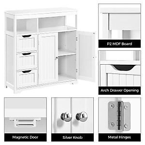 Yaheetech Bathroom Floor Cabinet, Wooden Storage Organizer with 3 Drawers and 2 Open Shelves, Freestanding Storage Cabinet with a Large Bottom Cabinet for Bathroom, Living Room, Kitchen, White