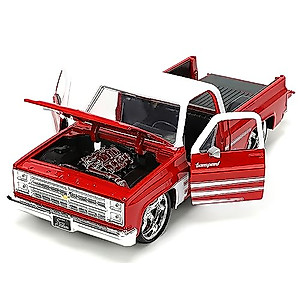1985 Chevy C-10 Pickup Truck Red with White Top and Graphics with Extra Wheels Just Trucks Series 1/24 Diecast Model Car by Jada 34179