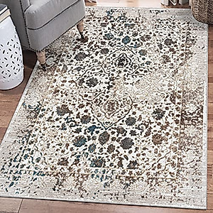 Luxe Weavers Rug 6495 – Distressed Floral Area Rug, Cream 5x7