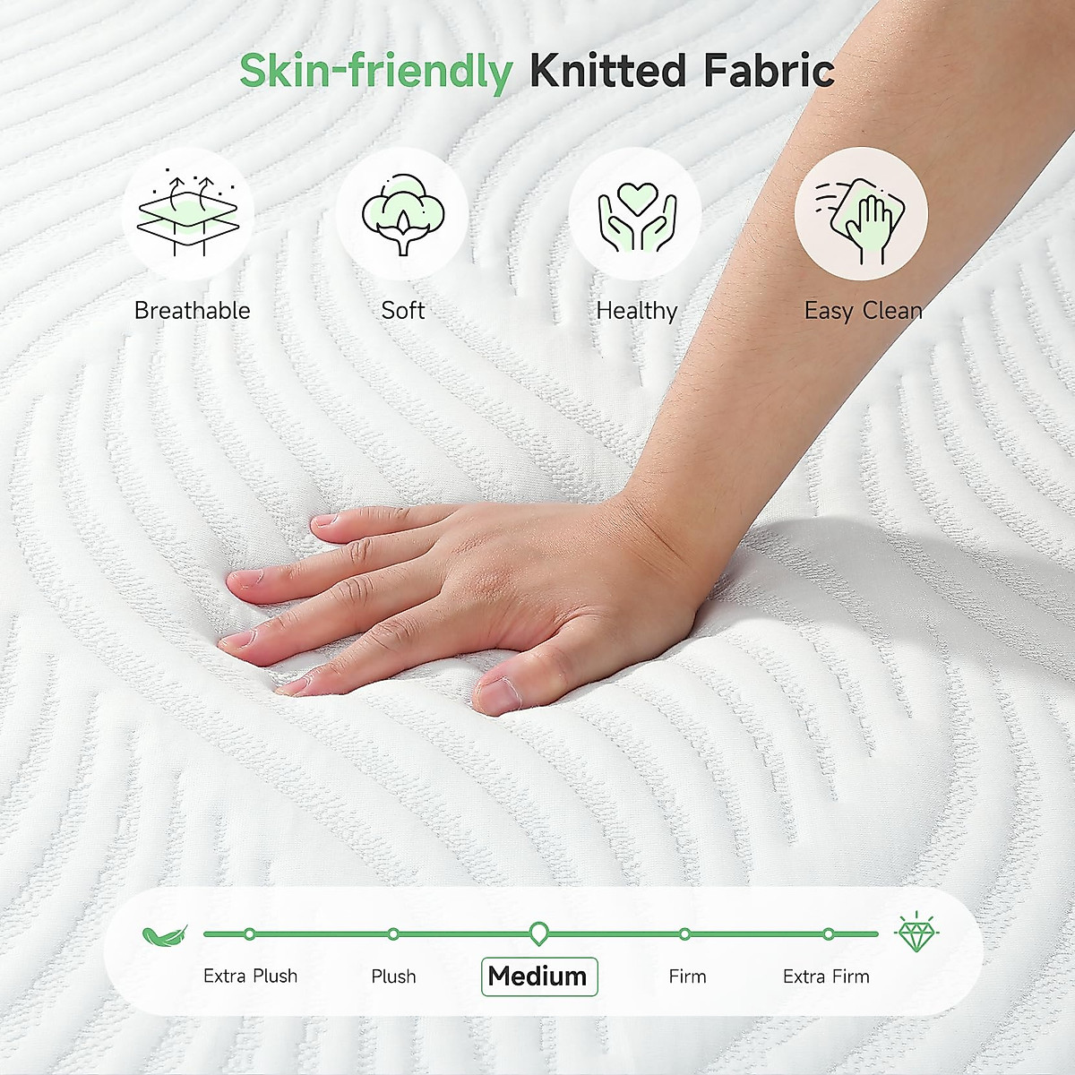koorlian King Size Mattress, 10 Inch Gel Memory Foam Mattress in a Box with Breathable Knitted Cover, Pressure Relief Supportive King Mattress with Motion Isolation, Green