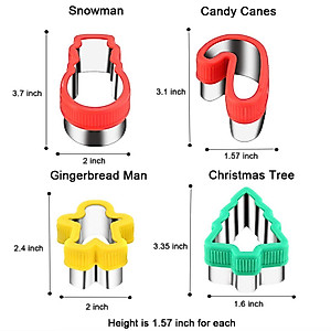 Tmflexe Stainless Steel Christmas Cookie Cutters with Comfort Grip for Christmas Party and Baking Gift, Happy Gingerbread Man,Christmas Tree,Candy Cane,Snowman 4 Styles