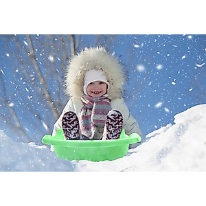 Superio Toboggan Snow Sleds, 4 Pack- 46” Plastic Open Back Slider for Kids and Adults- Heavy Duty Sleds with Holes for Pull Ropes (Ropes Excluded) for Downhill Sledding, Winter Outdoor Sports, (Green)