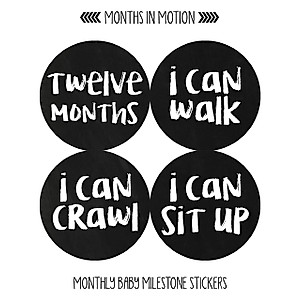 Months In Motion Baby Monthly Milestone Stickers - First Year Set of Baby Month Stickers for Newborn Photo Keepsakes (Gender Neutral - Boy or Girl Set of 20)