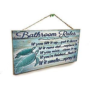 Sea Turtles Bathroom Rules If It Smells Spray It Beach Sign Plaque 5"x10"