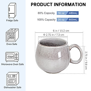 HENXFEN LEAD Large Coffee Mugs Set of 4-20 Oz Ceramic Jumbo Mugs with Handle for Latte, Cereal, Tea, Cocoa, Milk, Thanksgiving Christmas Cups Gift, Microwave, Dishwasher Safe, Grayish-White