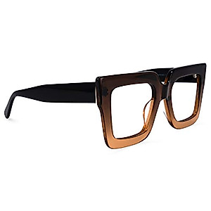 Zeelool Stylish Acetate Thick Oversized Square Eyeglasses Frame for Women with Non-prescription Clear Lens Brandon VFP0306-01 Tawny