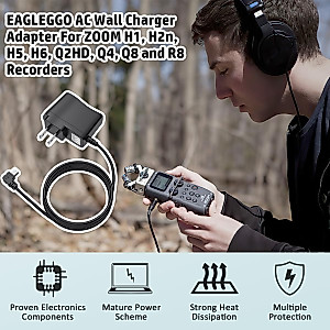 Eagleggo Power Supply Adapter for Zoom Recorders H1, H2n, H5, H6, Q2HD, Q4, R8 AC Adapter Wall Charger