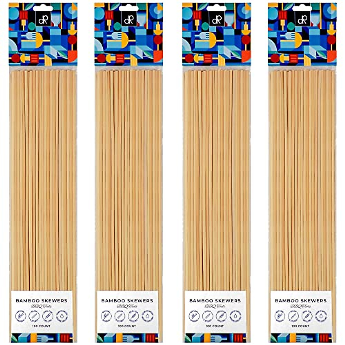 DecorRack 400 Natural Bamboo Skewer Sticks, Natural Wood Barbecue Skewers for Grilling, Kabob, Fruit, Appetizers, Cocktail, Brunch, Chocolate Fountain, BBQ Skewers, 12 inch (Pack of 400)