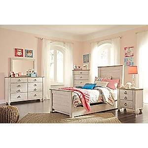 Signature Design by Ashley Willowton Farmhouse 2 Drawer Nightstand with USB Charging Ports, Whitewash