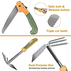 Garden Tool Set, WisaKey 9 Piece Stainless Steel Heavy Duty Green Gardening Tools with Non-Slip Ergonomic Handle, Durable Garden Tool Bag, Ideal Gardening Hand Tools, Gardening Gifts for Women and Men